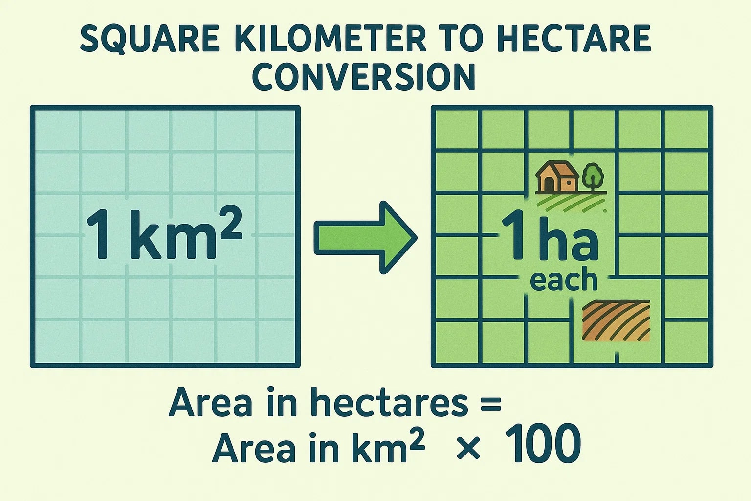 Convertidor de Kilómetro Cuadrado a Hectárea - JetCalculator
